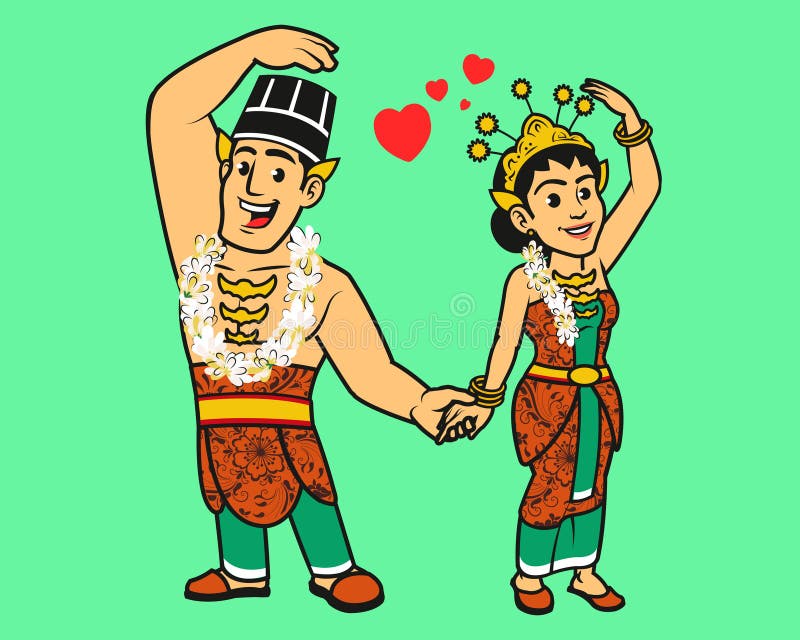 Indonesian Native Mid Java Tribe Man and Woman in Traditional Costume ...