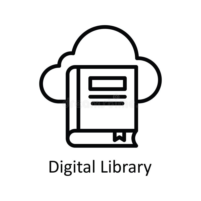 Digital Library Vector Outline Icon Design Illustration. Educational ...