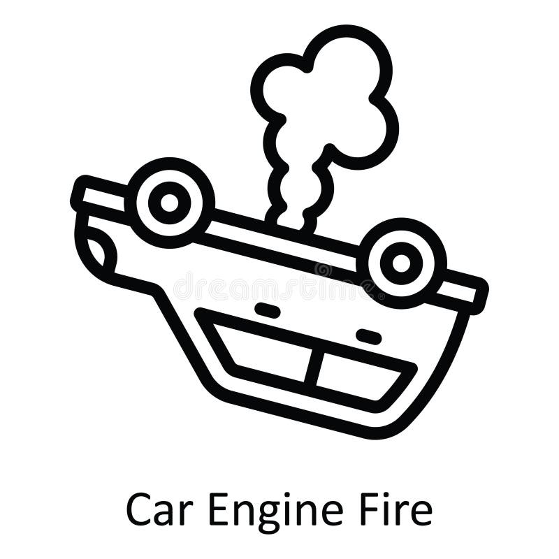 Engine Fire Vector Outline Icon Design Illustration. Car Accident ...