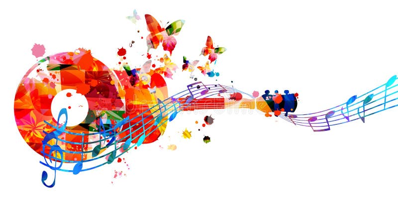 Playful Music Background with Abstract Guitar, LP Record and Musical ...