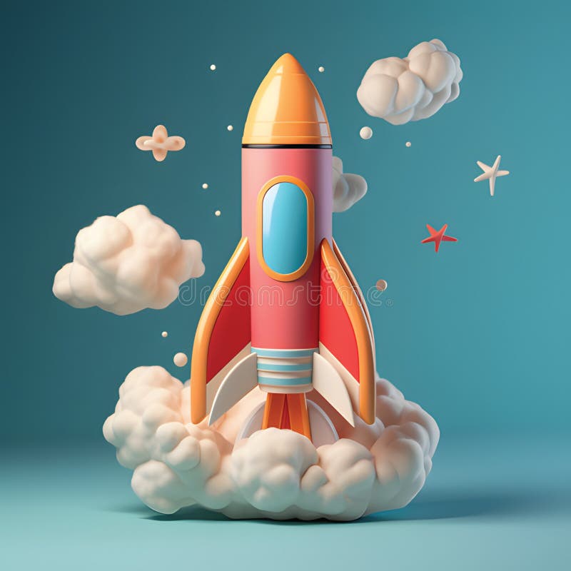 Rocket and Smoke.Space Rocket Start 3d Vector IconGenerativeAI. Stock ...