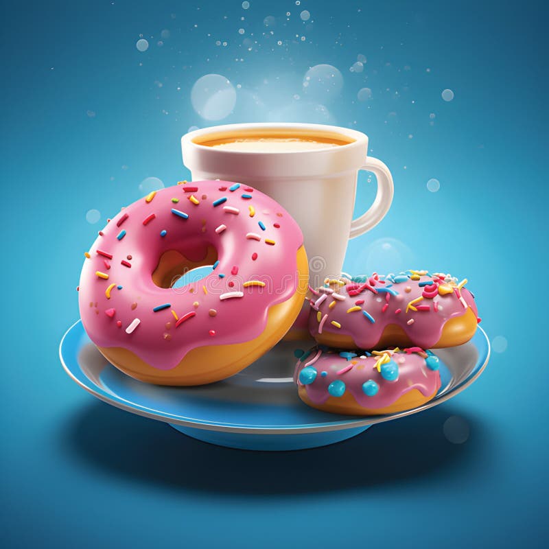 Donut and Coffee. 3d Vector Realistic Objects.GenerativeAI. Stock ...