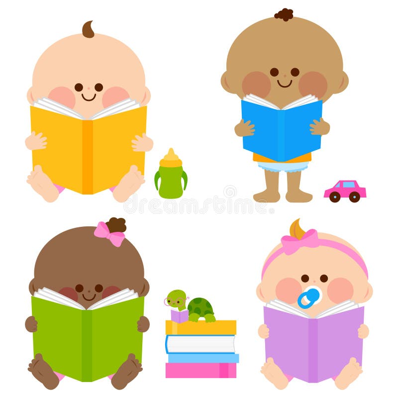 Babies Reading Books. Vector Illustration Stock Vector - Illustration ...