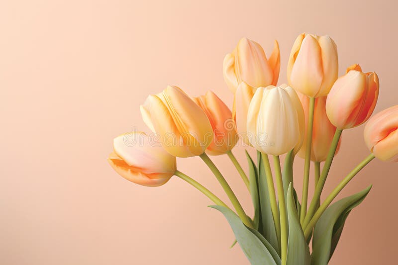 Natural Bouquet of Spring Tulips. Pastel Tulips on a Plain Background ...