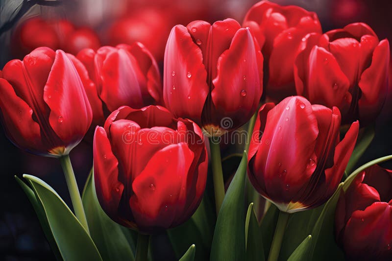 Red Tulips Flowers in the Garden.GenerativeAI. Stock Illustration ...