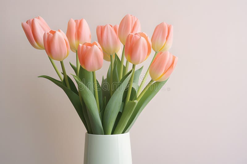 Natural Bouquet of Spring Tulips. Pastel Tulips on a Plain Background ...