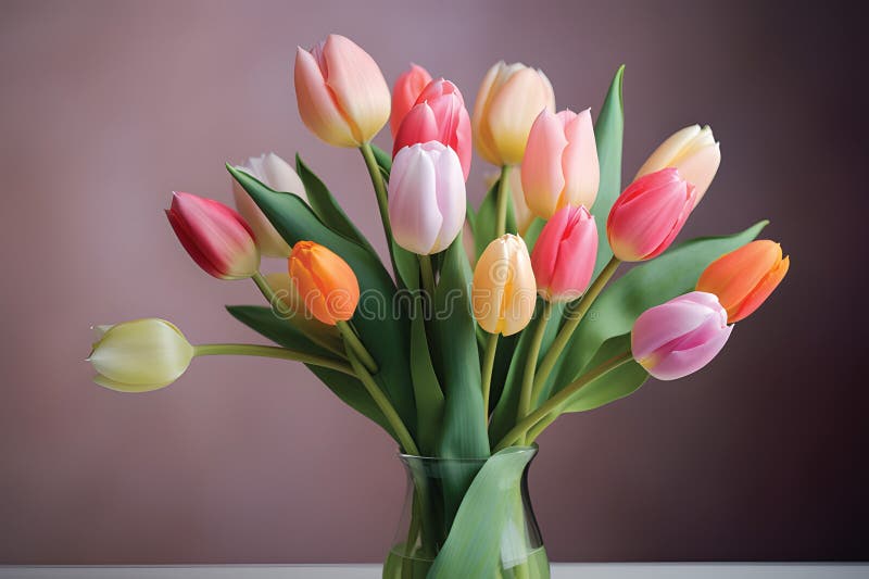 Pastel Tulip Flower in Drops of Water Close-up for Background ...