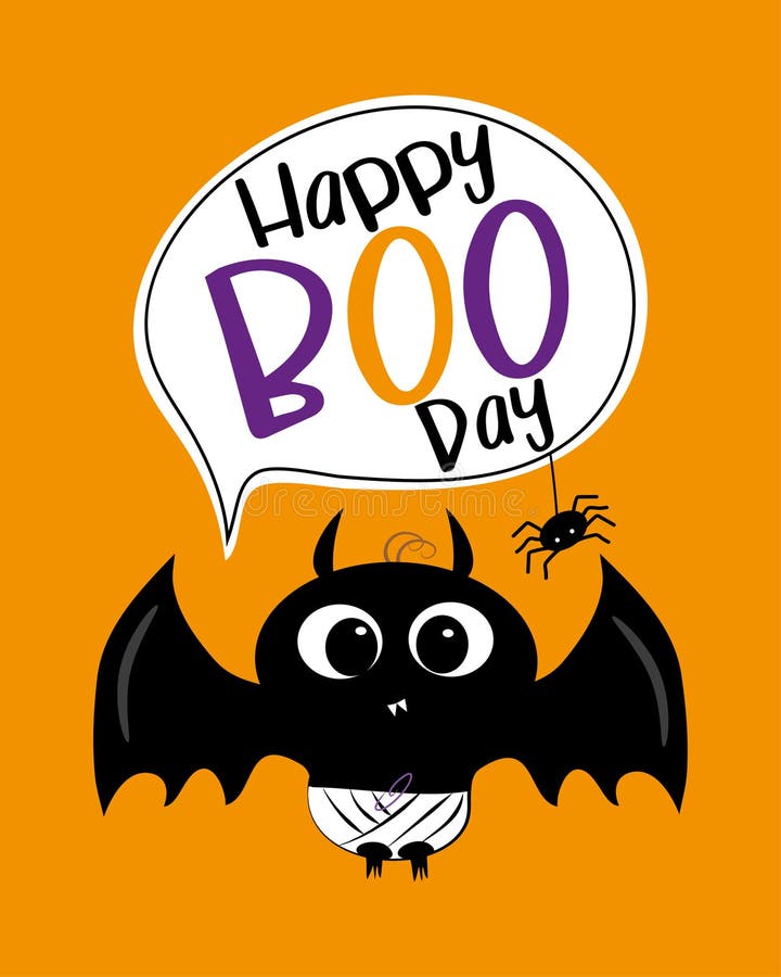Happy Boo Day - Cute Baby Bat and Spider with Speech Bubble. Stock ...