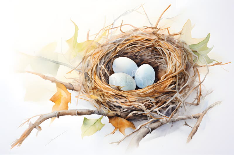 Watercolor Sketch of Bird S Nest,texture of Paper.GenerativeAI. Stock ...