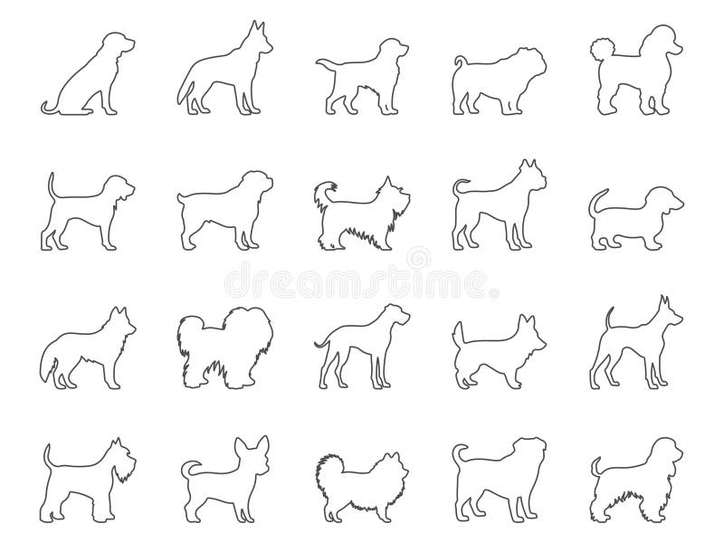 Dog Breeds Icons Set. Retriever, German Shepherd, Bulldog. Editable ...