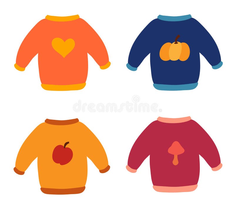 Collection of Autumn Sweaters with Different Designs. Cozy Fall. Vector ...