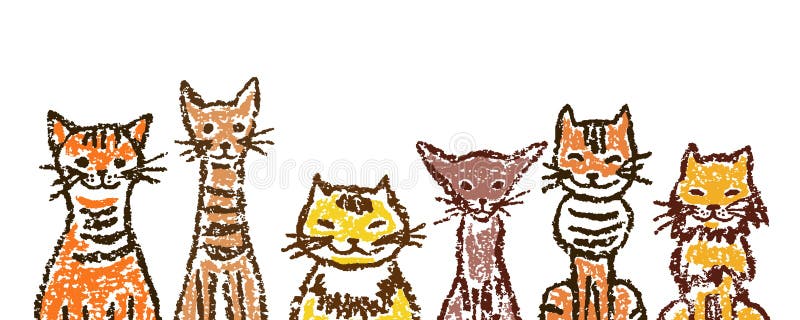 Funny Red Cats Set. Wax Crayon Like Child`s Hand Drawn Cute Kitten Clip ...