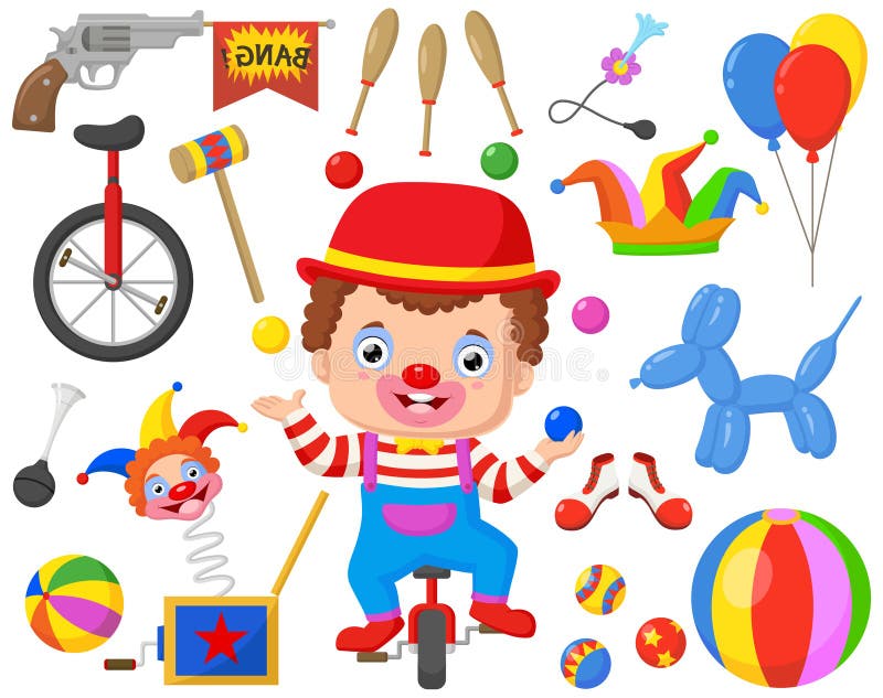Cute Joker with Set of Clown Elements Stock Vector - Illustration of ...