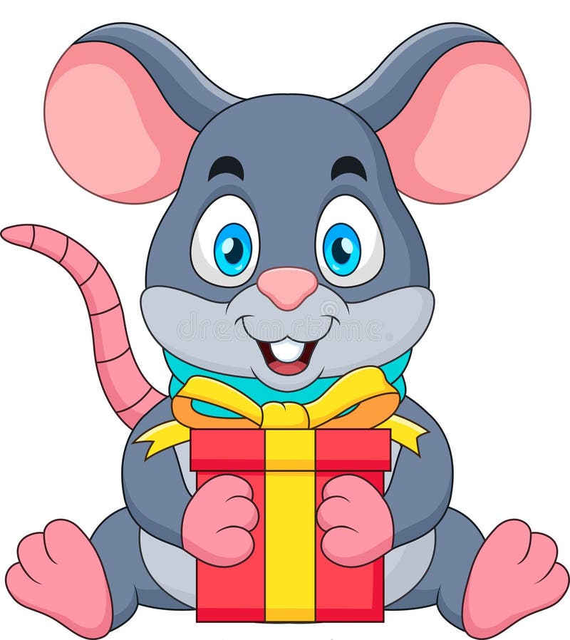 Cute Mouse Cartoon is Sitting and Holding a Gift Box. Stock Vector ...