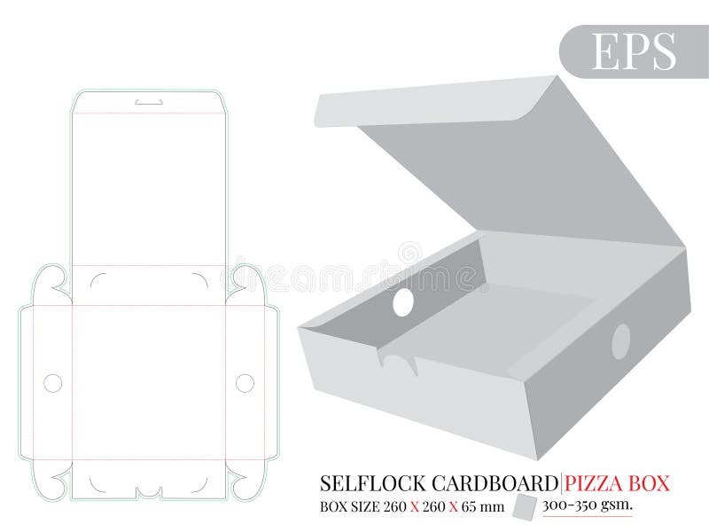 Pizza Box Template with Die Cut Lines, Paperboard Delivery Box, Self ...