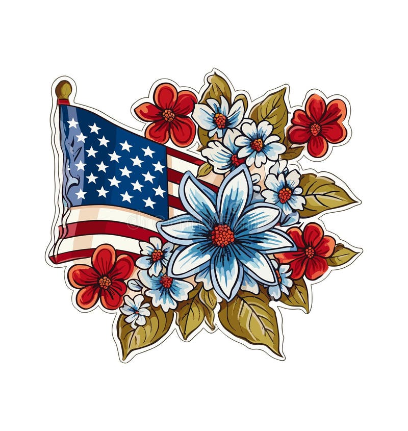 Floral American Flag ,American Flag with Spring Flowers. USA ...