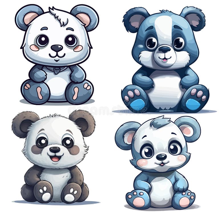 Hand Drawing Cute Panda with a Lot of Variation Stock Vector ...