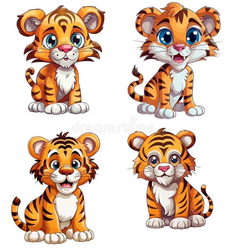 Tiger Design Set, Cute Tiger Doodle Vector Set Stock Vector ...