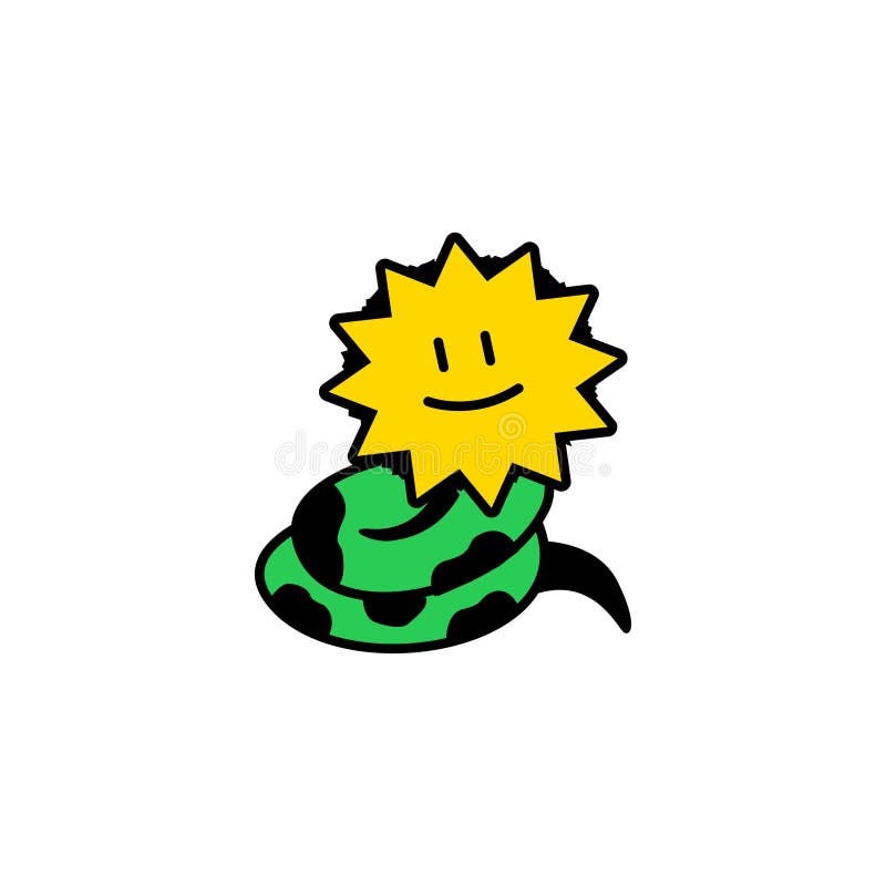 Vector Illustration of Snake Cartoon Character with Sun Head Stock ...
