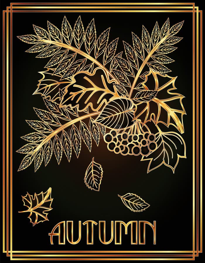 Art Deco Autumn Vip Card, Maple Leaves and Rovans, Vector Stock Vector ...