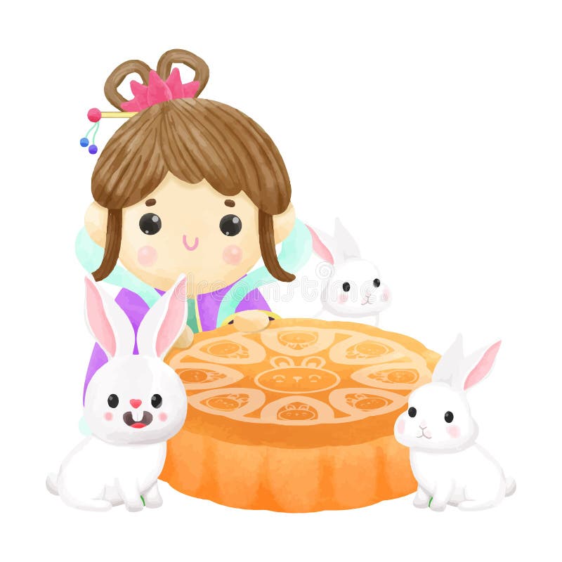 Mid Autumn Festival Moon Goddess, Lady Angel Watercolor on White ...