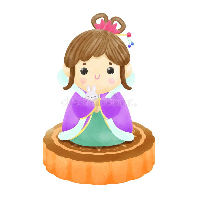 Mid Autumn Festival Moon Goddess, Lady Angel Watercolor on White ...