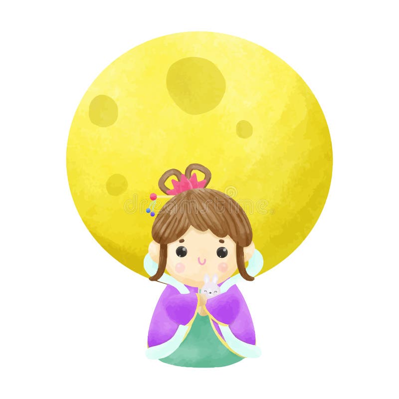 Mid Autumn Festival Moon Goddess, Lady Angel Watercolor on White ...