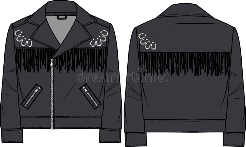 Leather Fringe Jacket Front and Back for Unisex Outer Wear Stock Vector ...