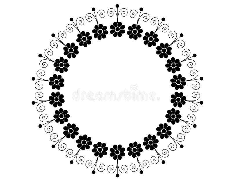 Round Frame Design Concept of Flowers, Spirals and Dots Isolated on ...