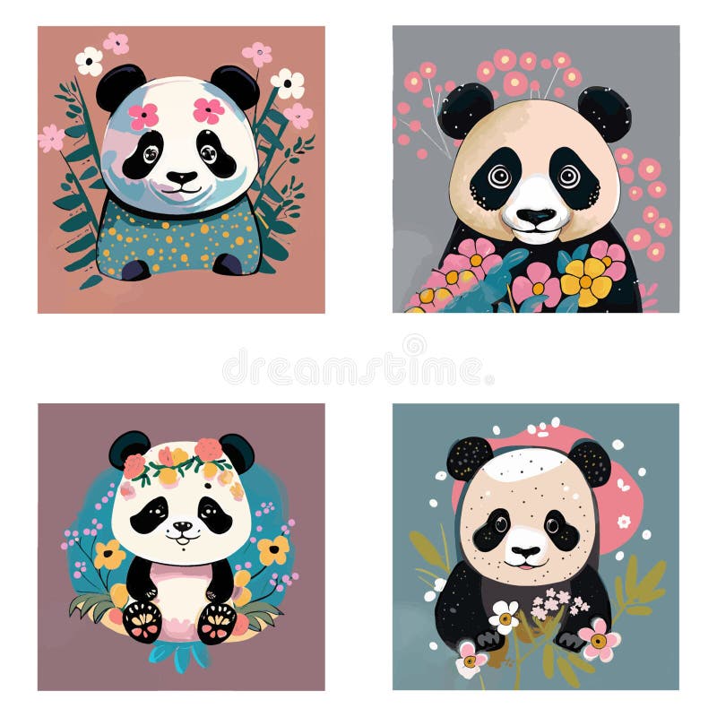 Abstract Illustration with Cartoon Cute Panda T-shirt Design Stock ...