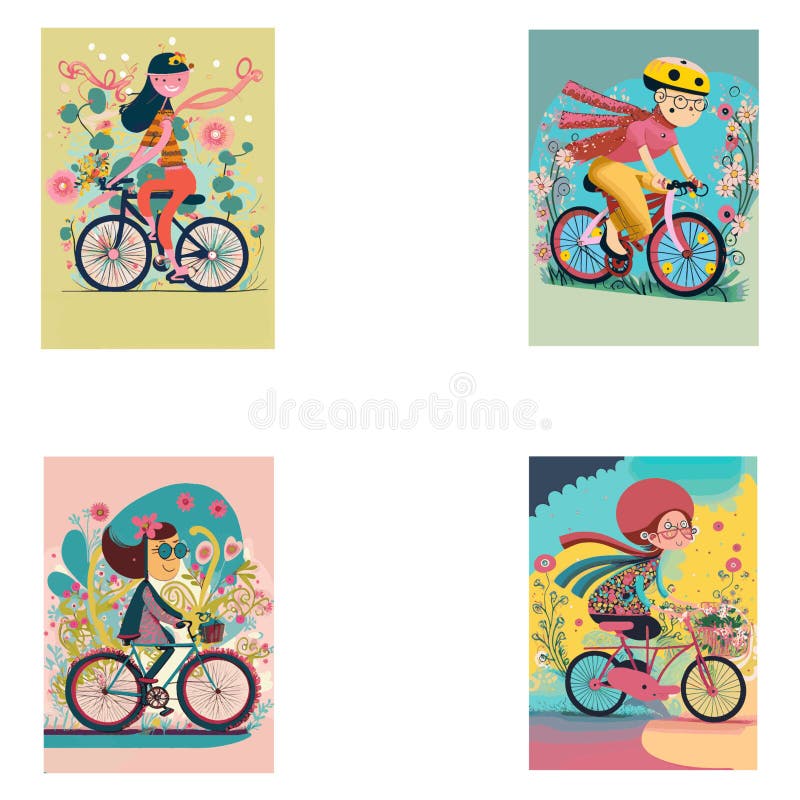 Abstract Illustration with Cartoon Ride Bicycle T-shirt Design Stock ...
