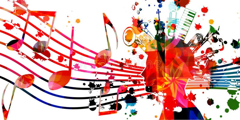 Colorful Musical Background with Male Head and Musical Instruments ...