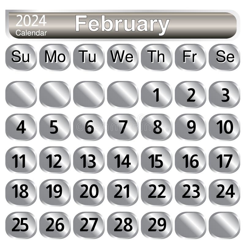 February Month 2024 Calendar in Silver Color Stock Vector ...