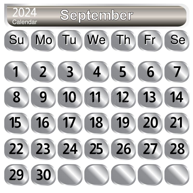 September Month 2024 Calendar in Silver Button Color Stock Vector ...