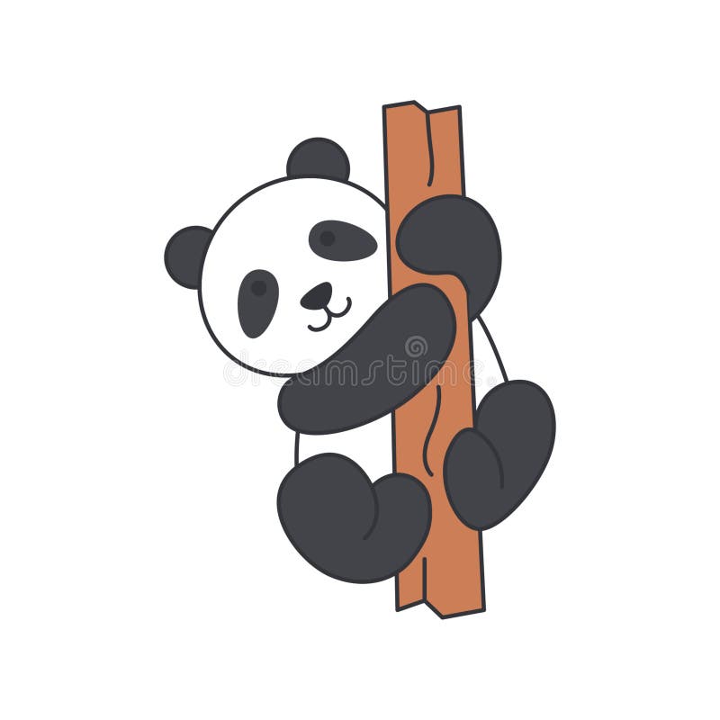Cute Cartoon Panda Sitting on a Tree Stock Illustration - Illustration ...