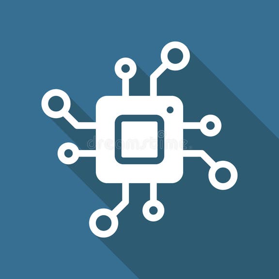 Simple Chip Processor Flat Icon with Long Shadow. Computer Science Icon ...