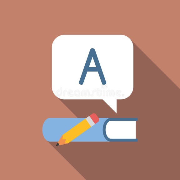 English Flat Icon with Long Shadow. Simple Book, Pencil and Latin ...