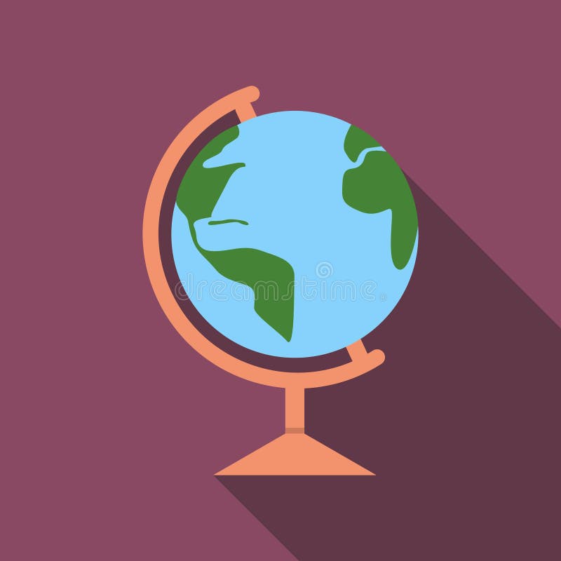 Earth Globe Flat Icon with Long Shadow. Simple Geography Icon Pictogram ...
