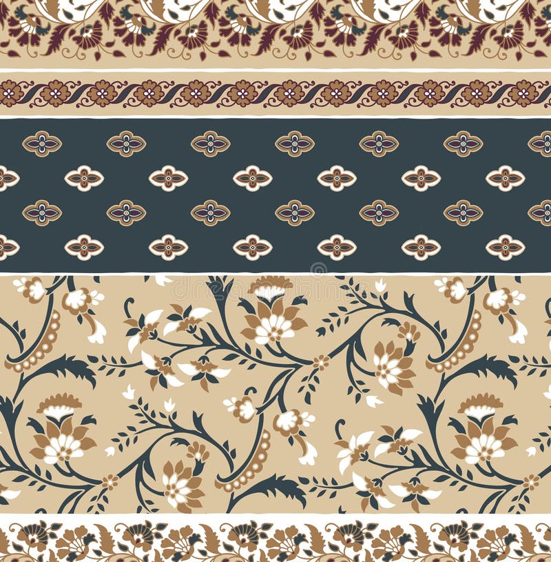Ethnic Floral Stripe Seamless Pattern with Paisley. Floral Wallpaper ...