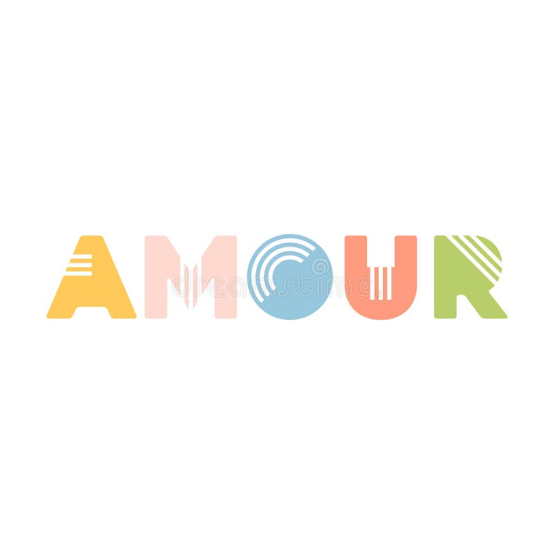 Amor French Means Love, Cute Colorful Font Style. Stock Vector ...