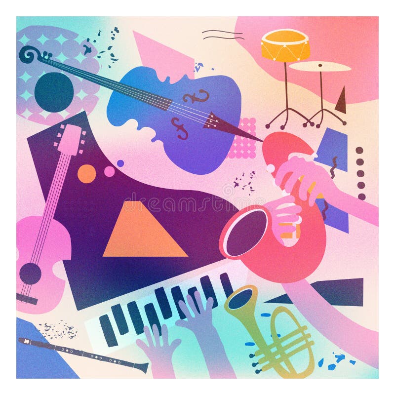 Multicolored Hand-drawn Jazz Music Session Poster with Piano, Sax ...
