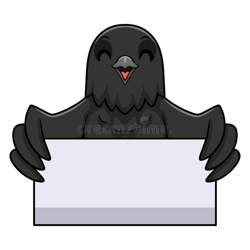 Cute Crow Bird Cartoon Holding Blank Sign Stock Vector - Illustration ...