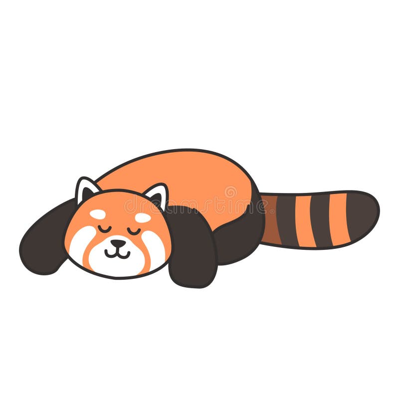 Red Panda Sleeping Curled Up in Ball, Hand Drawn Flat Vector ...