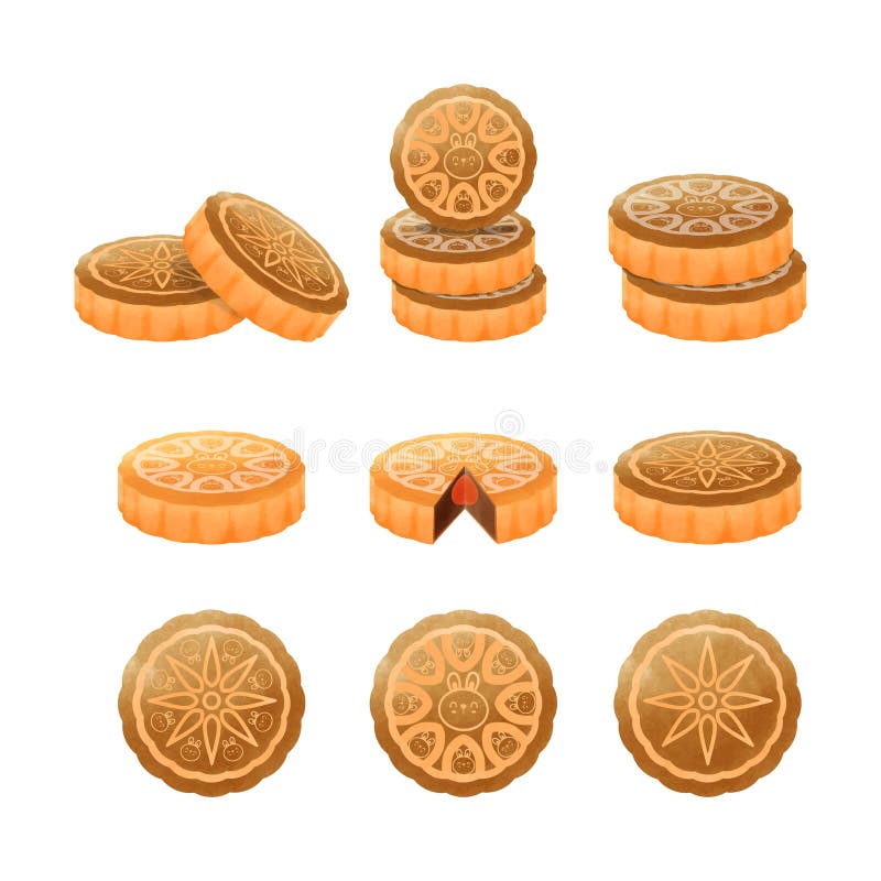 Moon Cake Chinese Mid Autumn Festival Food Watercolor on White ...