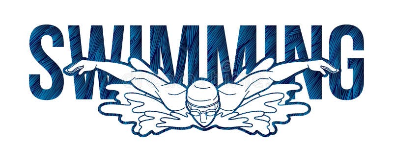Swimming Text with a Man Swimmer Font Design Cartoon Graphic Stock ...