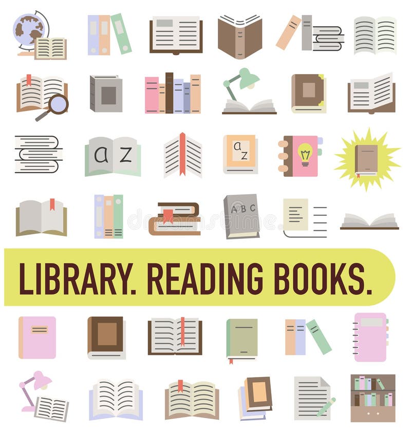 Colored Icons of Textbooks and Books. Library. a Selection of ...