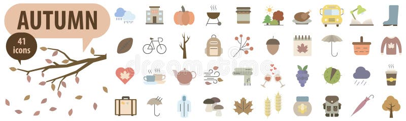 Set of Autumn Color Icons. Autumn Time. Set of Autumn Icons. Vector ...