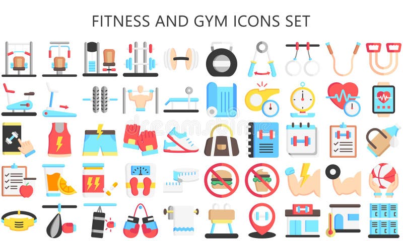 Fitness and Gym Multi Color Icons Pack. Stock Vector - Illustration of heart, isolated: 289301494