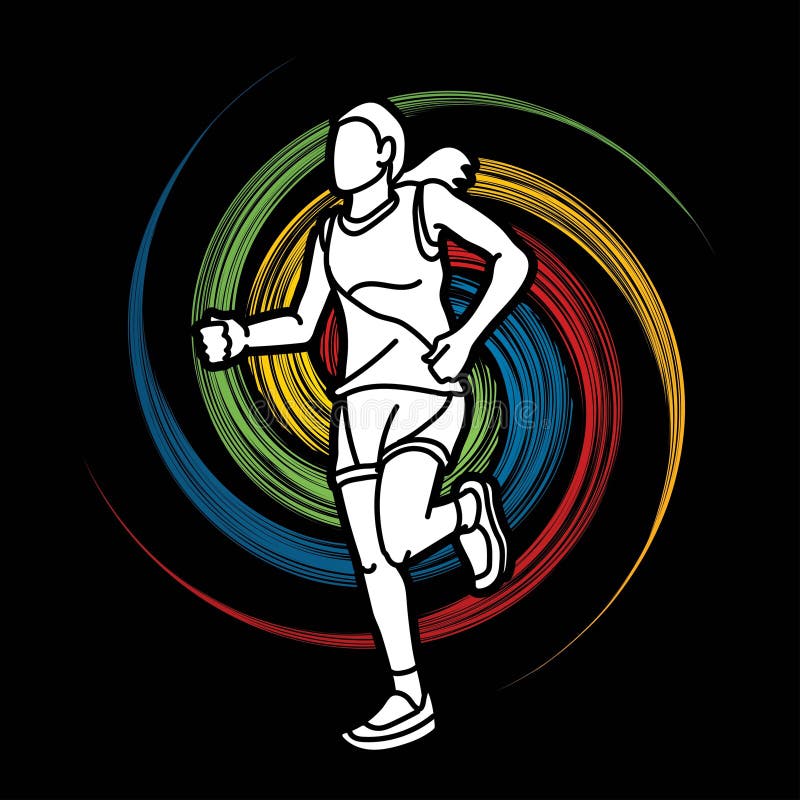 A Woman Start Running Action Marathon Runner Cartoon Female Run Stock ...