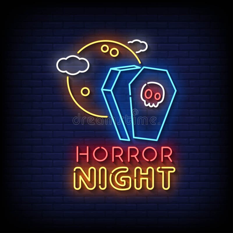 Neon Sign Horror Night with Brick Wall Background Vector Stock Vector ...